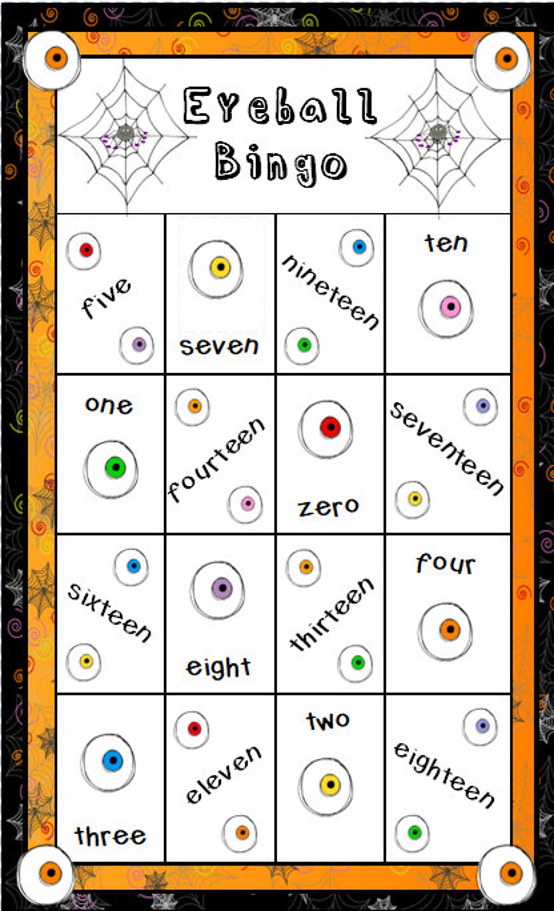 Eyeball Bingo - Counting 0-20 Math Center (printable PDF) - Etsy