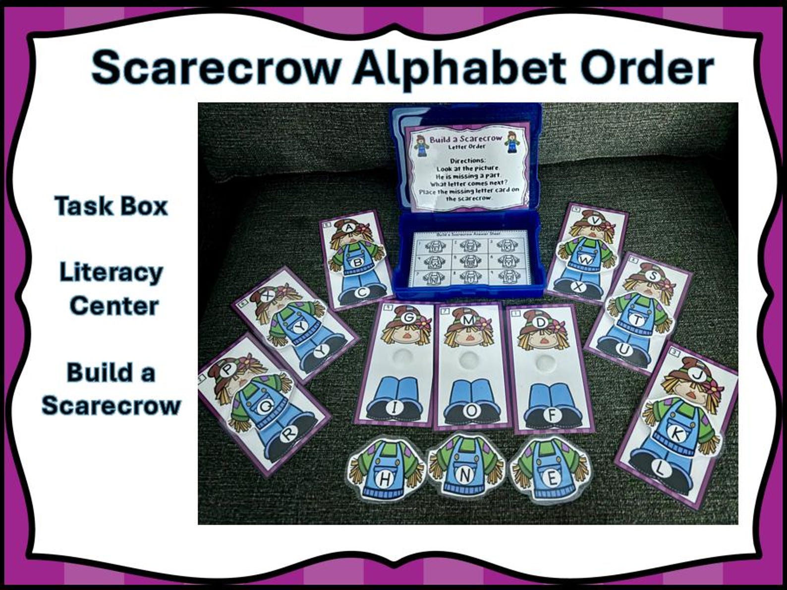 Build a Scarecrow Find Missing Letter Fall Task Box Literacy Activity ...