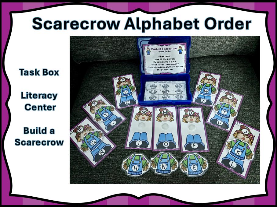Build a Scarecrow Find Missing Letter Fall Task Box Literacy Activity ...