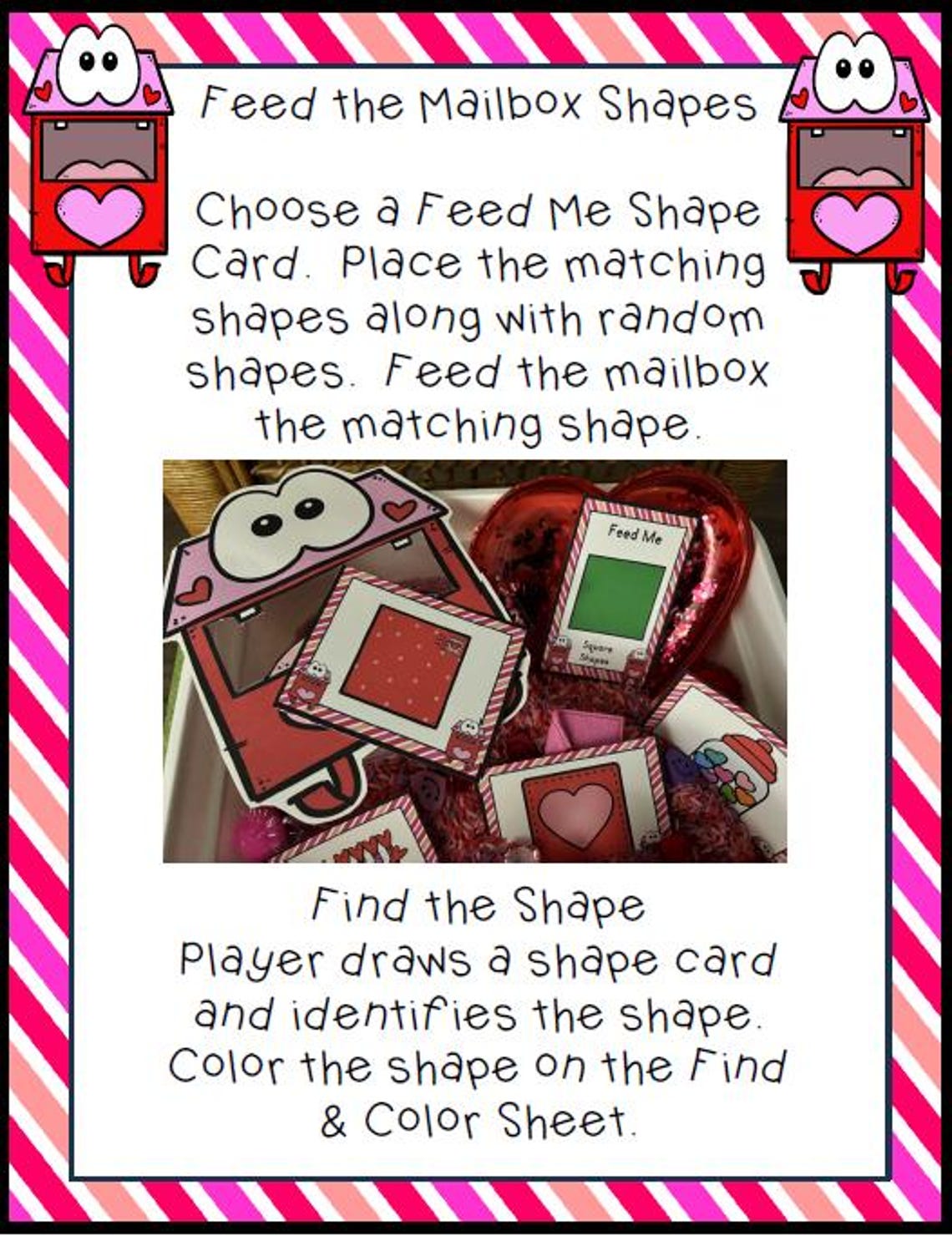 Valentine Feed Me Mailbox, Counting, Shapes, Math Center Activities ...