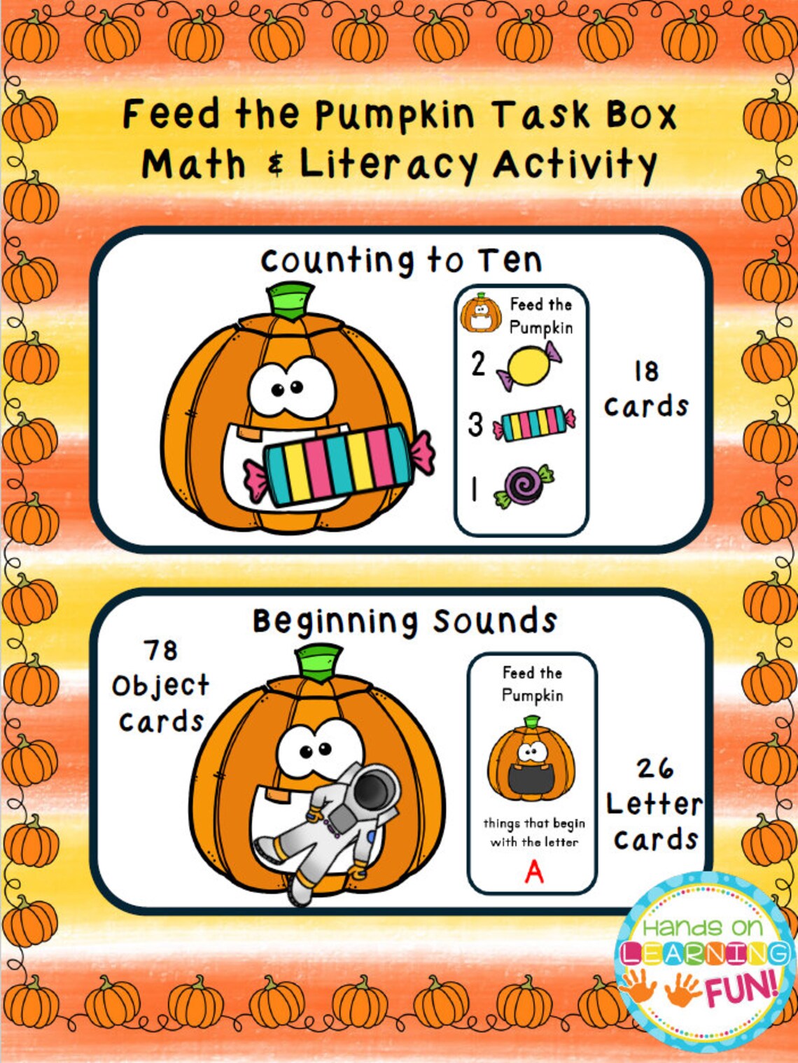 Feed the Pumpkin Game | Counting & Beginning Sounds (printable) - Etsy