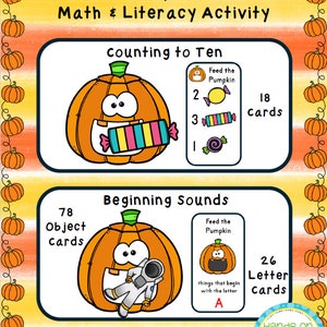 Feed the Pumpkin Task Box Center Beginning Sound & Counting up to 10 ...