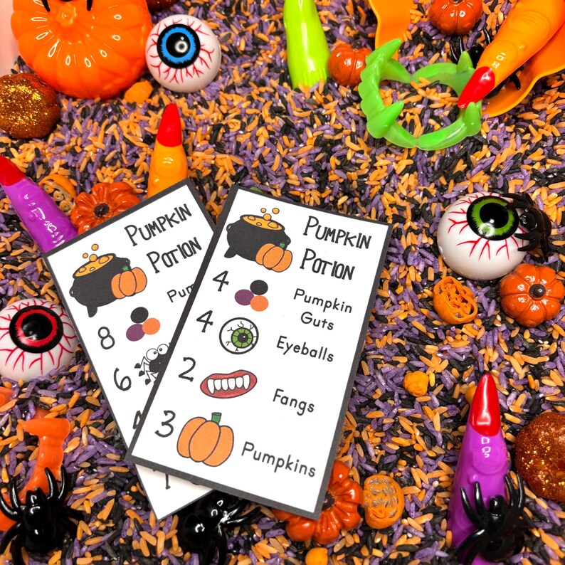 Halloween Sensory Bin Recipe Cards | Pumpkin Potion | Counting Cards ...