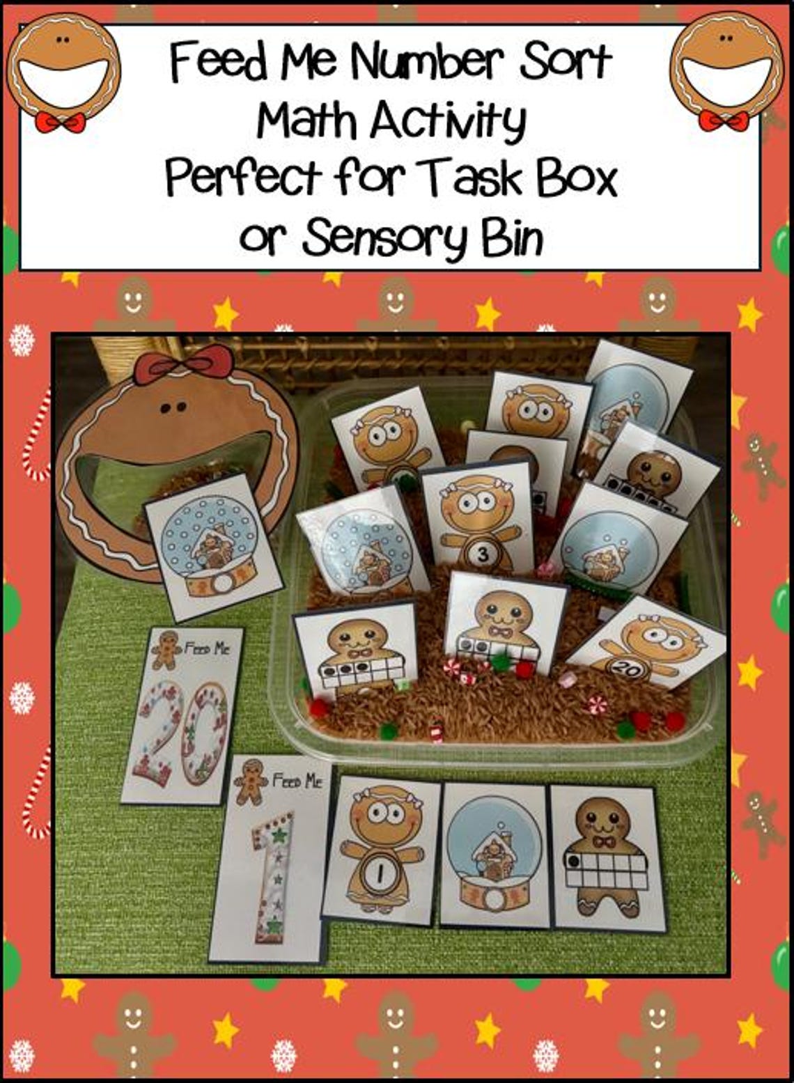 Feed Me Numbers Gingerbread Sensory Bin Math Activity Learning Center ...