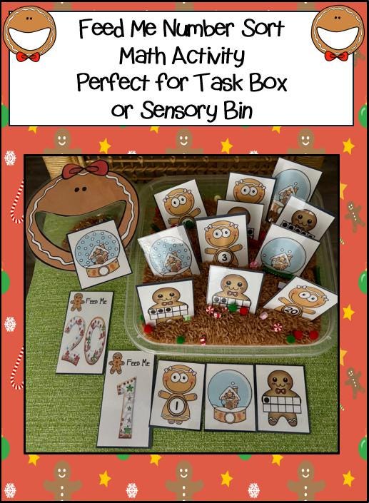 Feed Me Numbers Gingerbread Sensory Bin Math Activity Learning Center ...