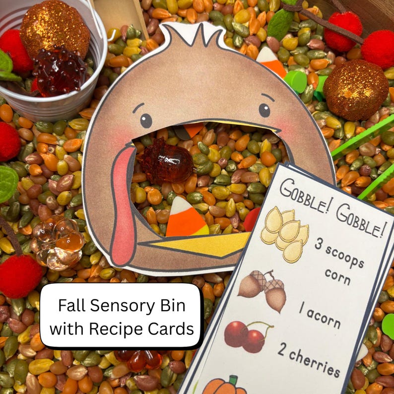 Fall Sensory Bin Kit | Feed the Turkey | Montessori Fall Activity ...