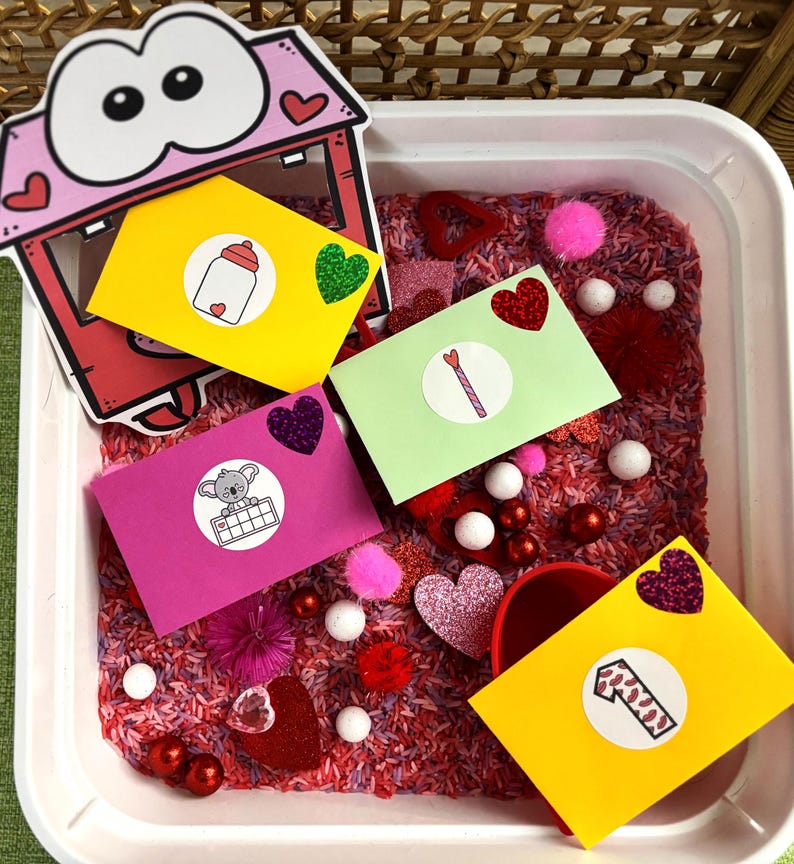 Valentine Feed Me Mailbox Sensory Bin, Math Counting, Community Helper ...