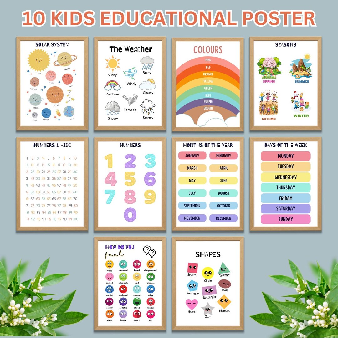 10 Educational Posters Boho Classroom Decor Wall Art for Kids Boho ...