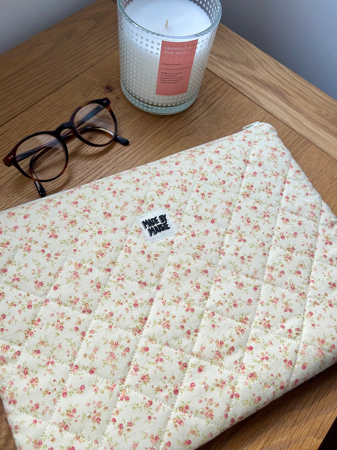 Handmade Quilted Laptop/ipad Tablet Case, Yellow Ditsy Floral Fabric ...