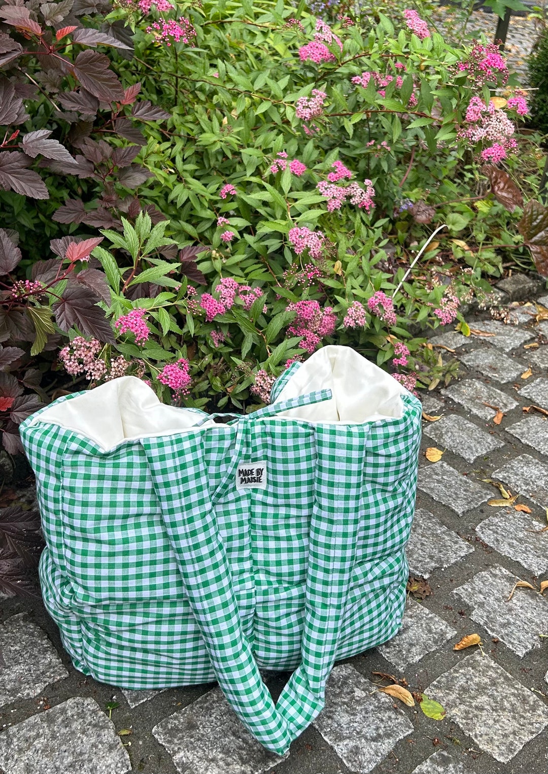 Green Gingham Hand-quilted Puffy Bubble Tote Bag, Handmade, Lined With ...
