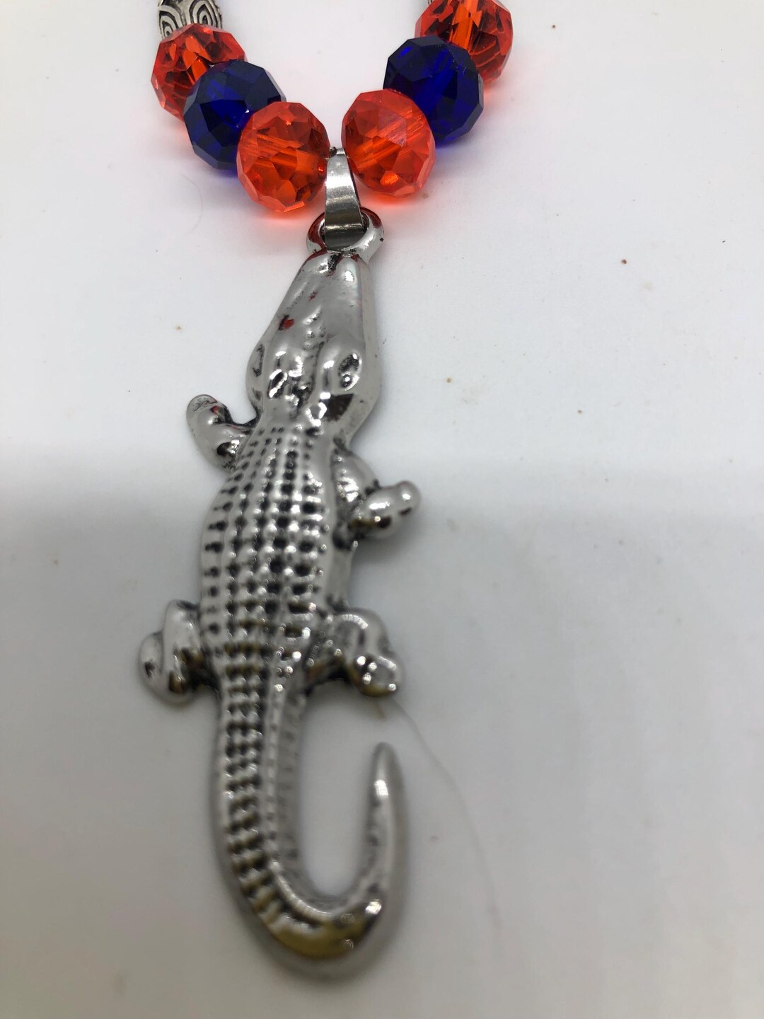 Orange and Blue Florida Gators Beaded Necklace With Silver Tone Gator ...