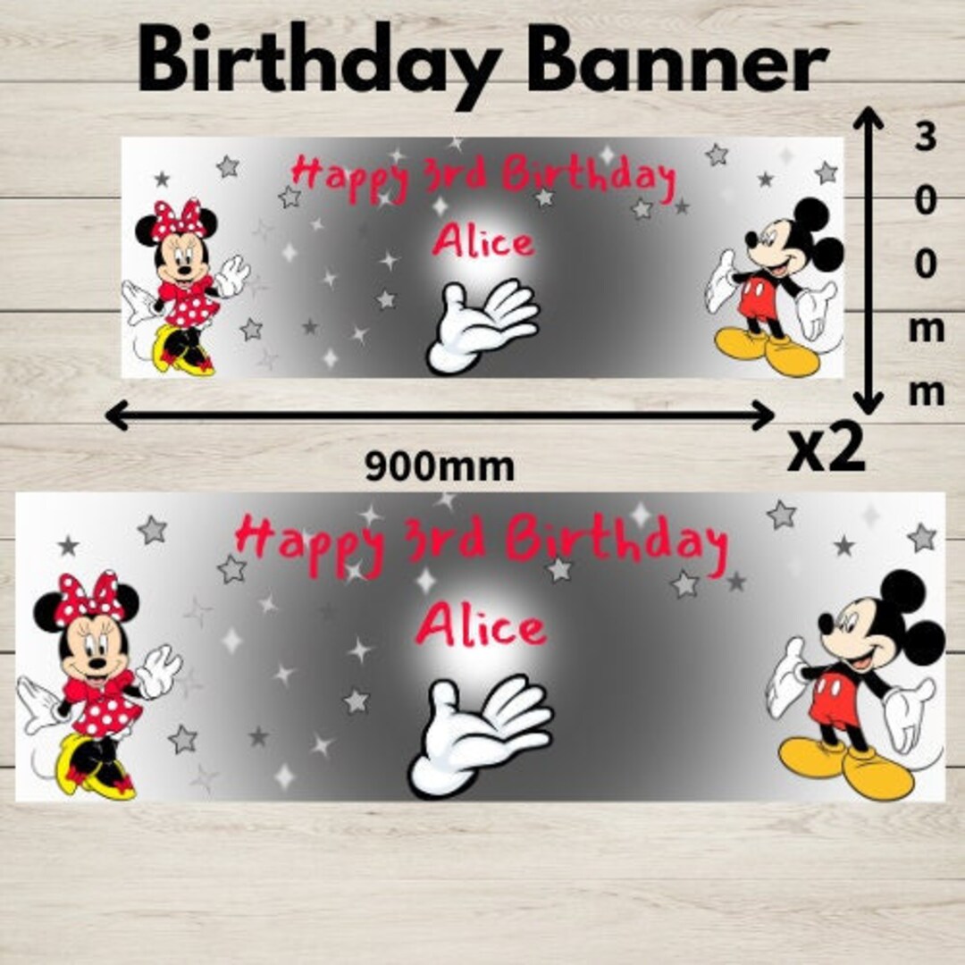 X2 Personalised Mickey and Minnie Mouse, Disney Banners, Birthday ...