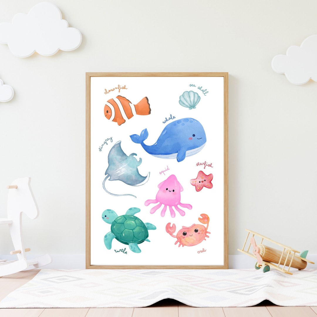 Sea World Print, Watercolor Sea Animals Print, Nursery Wall Decor ...