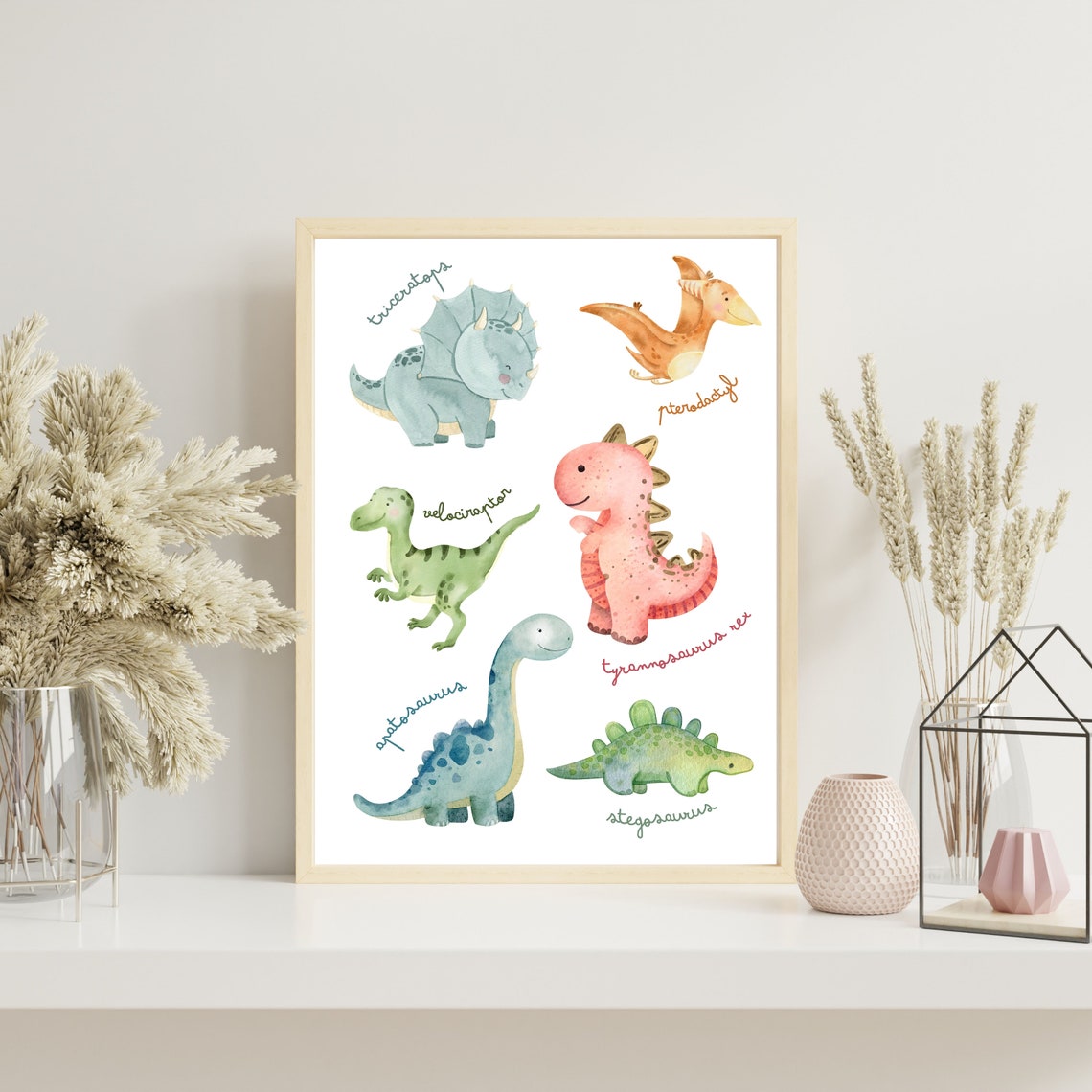 Dinosaurs Print, Watercolor Dinosaur Print, Nursery Wall Decor ...