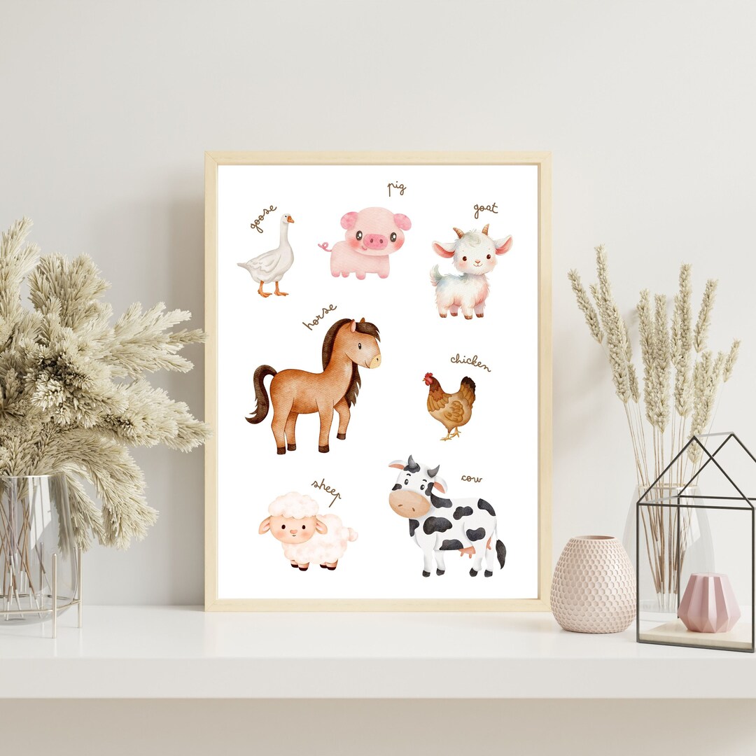 Farm Animals Print, Watercolor Animals Print, Nursery Wall Decor ...