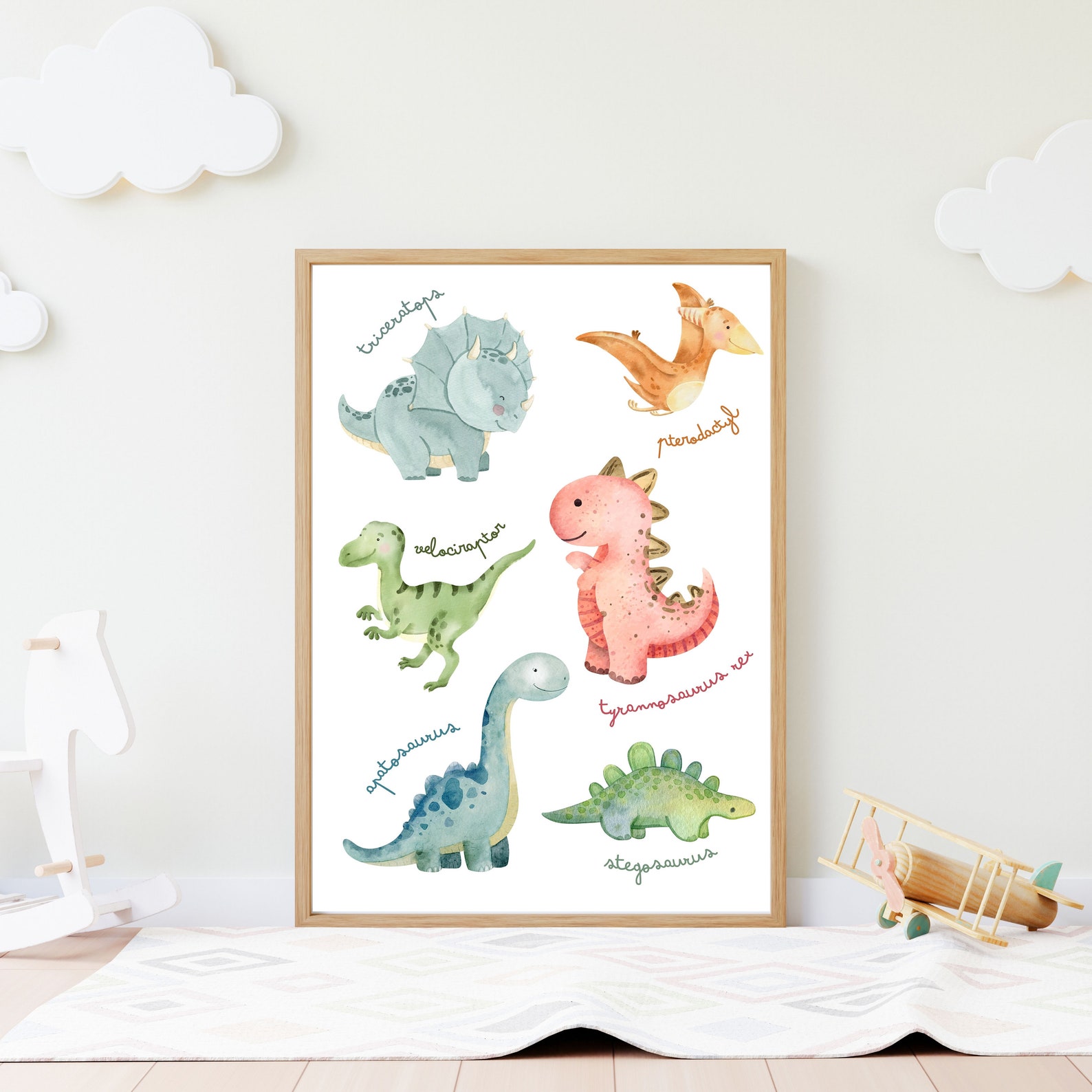 Dinosaurs Print, Watercolor Dinosaur Print, Nursery Wall Decor ...
