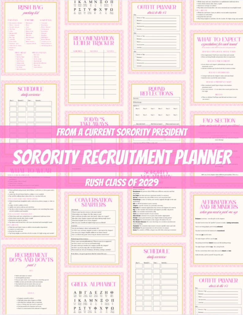 Sorority Recruitment Planner: Rush Week Organizer - Class of 2029 - Etsy
