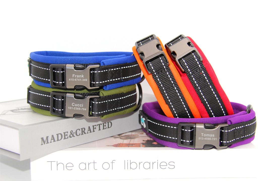Reflective Dog Collar: Personalized Engraved Buckle, Neoprene Padding ...