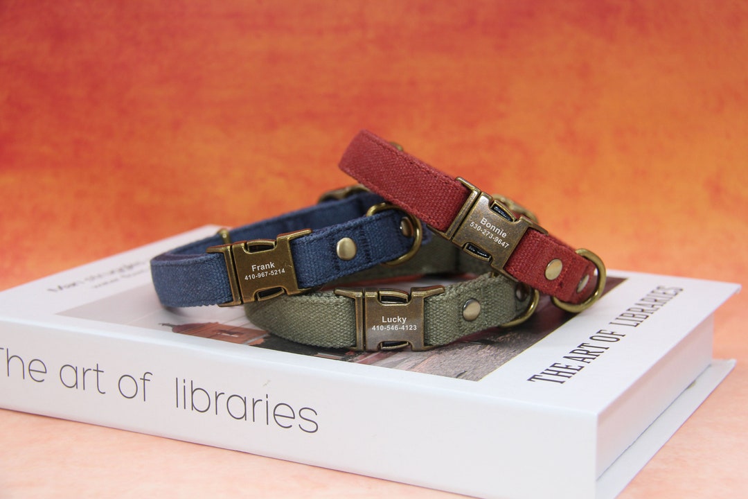 Personalized Dog Collar, Webbing Canvas Collar, Double Layer, Solid ...
