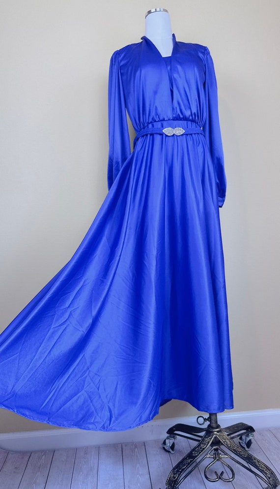 1980s Vintage Mike Benet Deep Blue Polyester Evening … - Gem