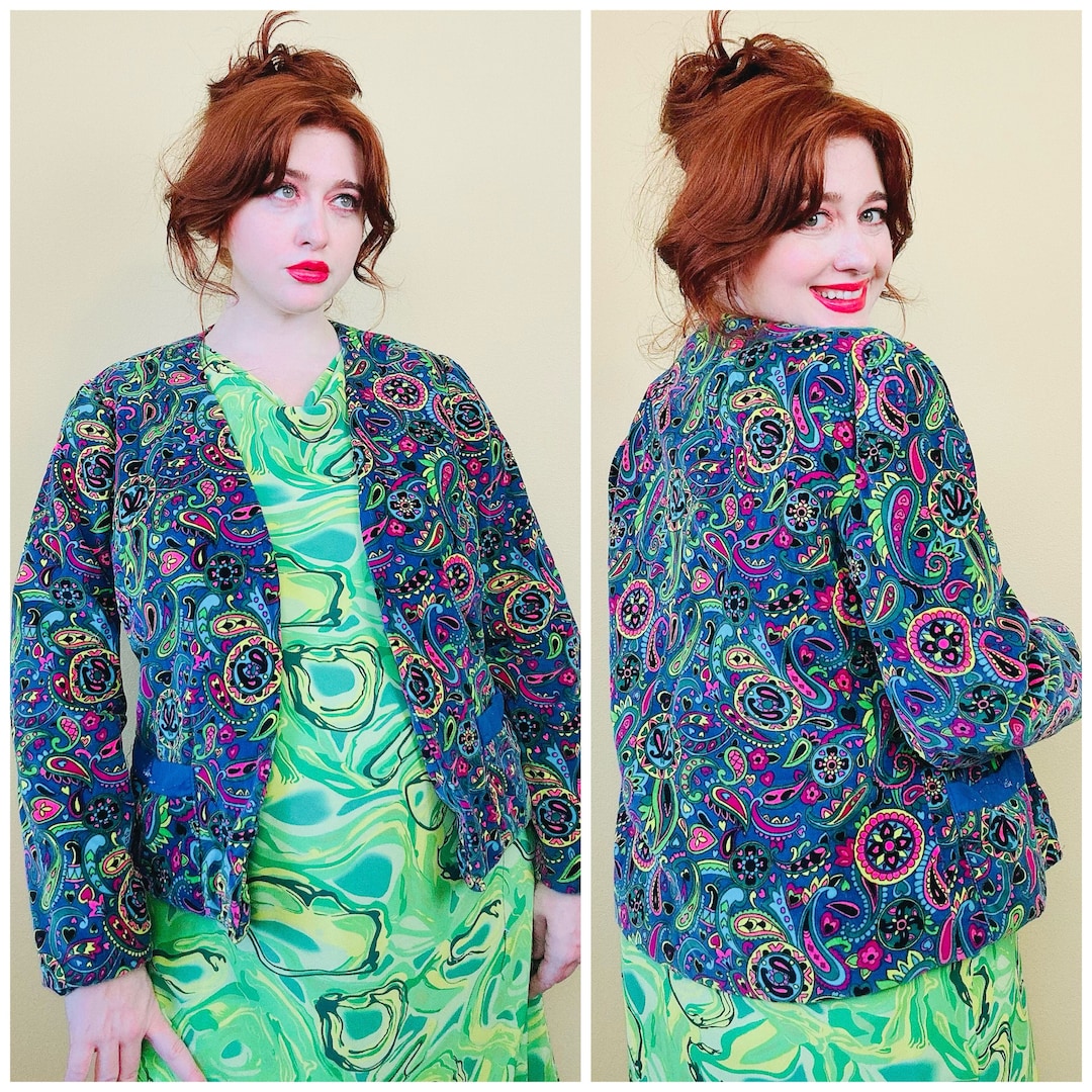 1960s Vintage Neon Psychedelic Velvet Jacket / 60s / Sixties ...