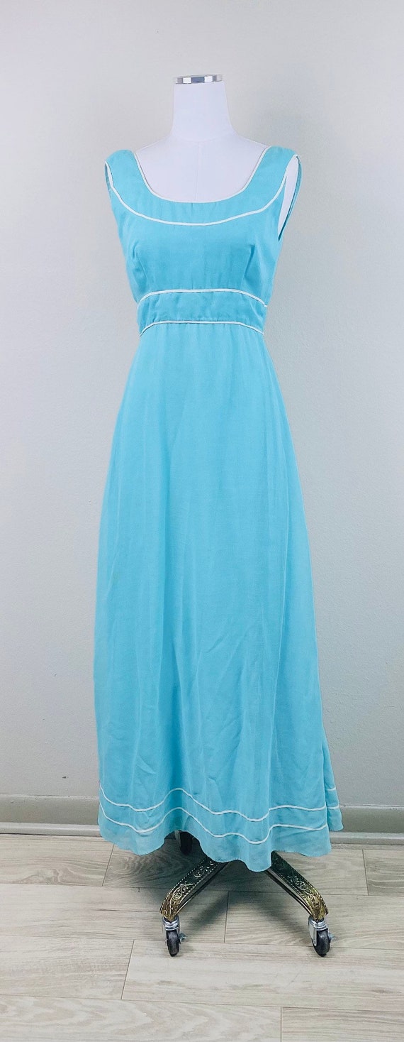 1970s Vintage Miss Elliette Baby Blue Cotton Dress Se… - Gem