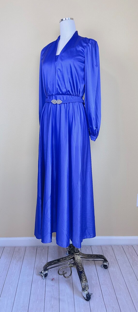 1980s Vintage Mike Benet Deep Blue Polyester Evening … - Gem