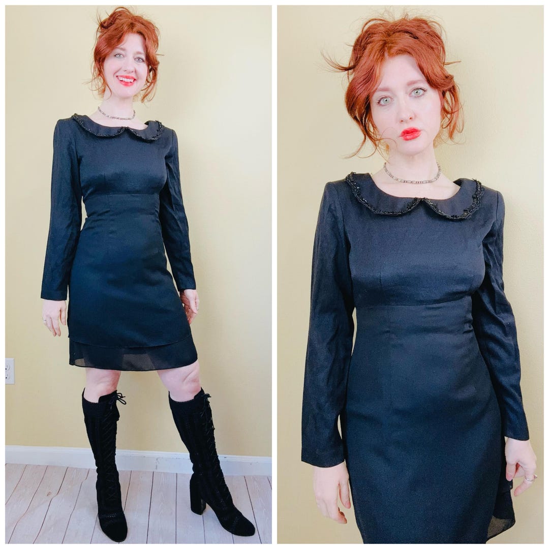 1990s Vintage E.D. Michaels Black Goth Mini Dress / 90s / Beaded Peter ...