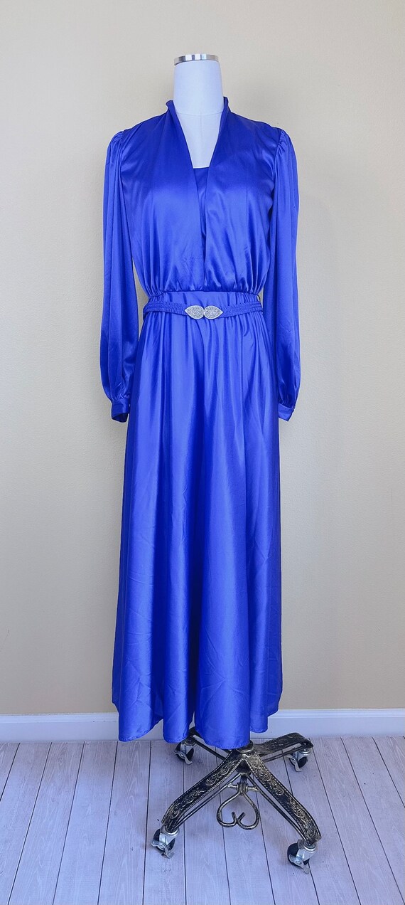 1980s Vintage Mike Benet Deep Blue Polyester Evening … - Gem