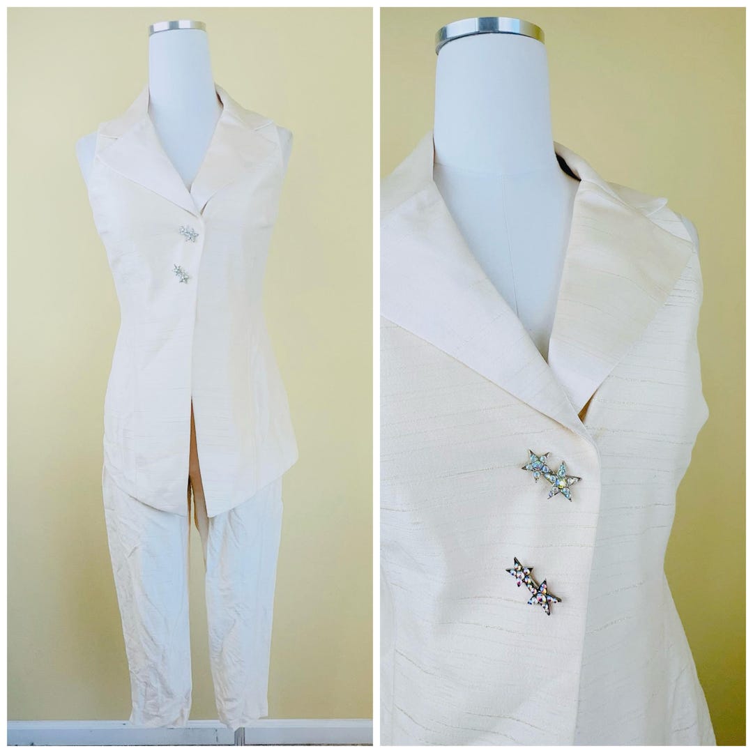 90s Joseph Ribkoff Vest and Capris Set: Rhinestone Button, Rayon ...