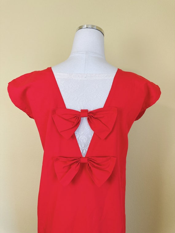 1980s O-Zone Red Bow Back Shift Dress / 80s / Eightie… - Gem