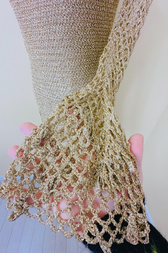 1960s Vintage Gold Lurex Crochet Micro Mini / 60s Gog… - Gem