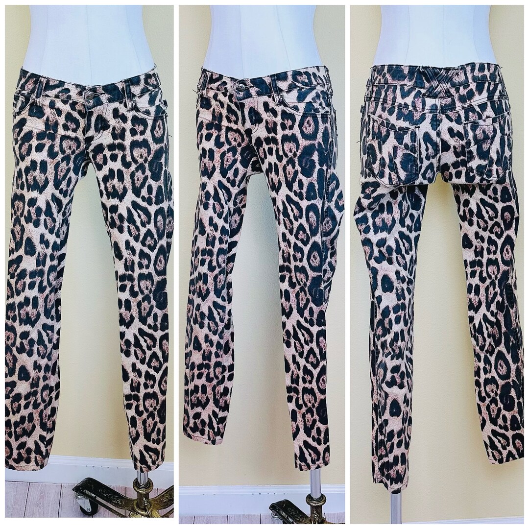1990s Tripp NYC Leopard Print Low Rise Jeans / 90 Spandex Goth Rocker ...