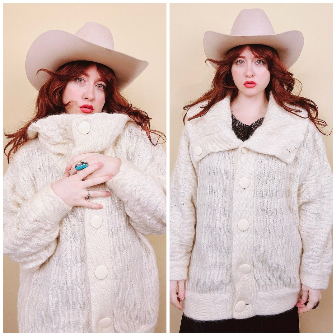 1980s IB Diffusion Cream Wool Cocoon Jacket / 80s / Eighties Cowl Neck ...