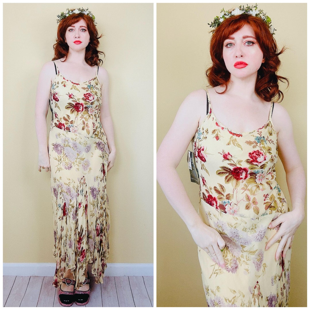 1990s Vintage Majick Deadstock Y2K Rayon Floral Dress / 90s Romantic ...