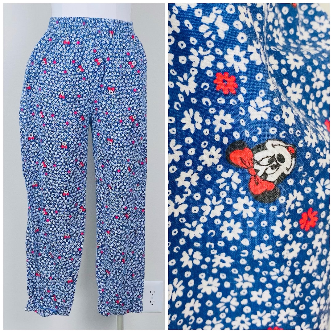 1990s Vintage Bue and Red Cotton Minnie Mouse Pants / 90s Novelty Print ...