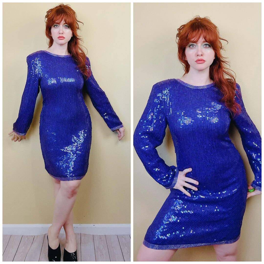 1980s Vintage Maple Wet Look Sequin Dress / 80s / Eighties Shimmering ...