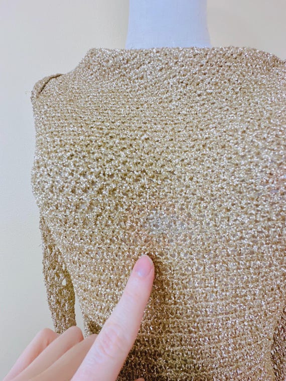 1960s Vintage Gold Lurex Crochet Micro Mini / 60s Gog… - Gem