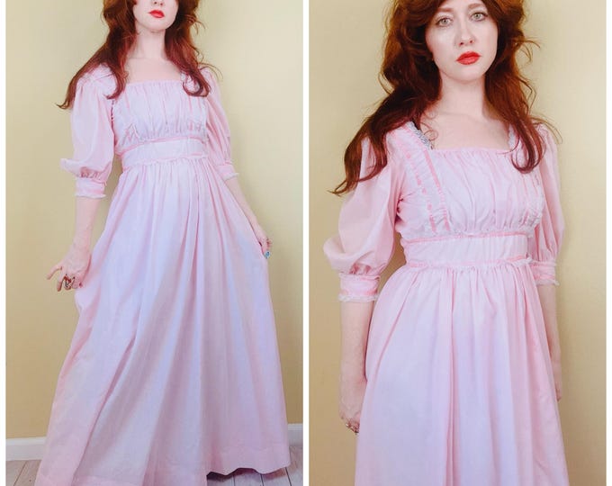 1970s Vintage Pastel Pink Homemade Prairie Dress / 70s Cotton Ribbon ...
