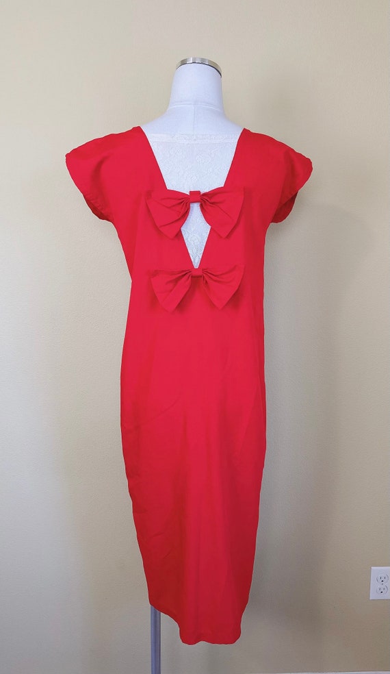 1980s O-Zone Red Bow Back Shift Dress / 80s / Eightie… - Gem