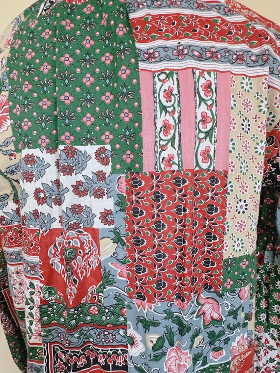1970s Vintage Cotton Patchwork Print Shift Dress /. 7… - Gem