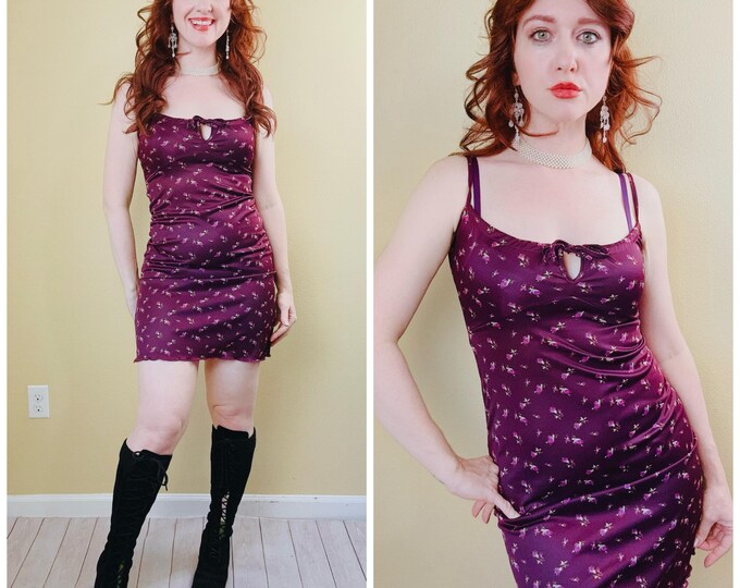 1990s Vintage Phard Girl Eggplant Mini Dress / 90s Milkmaid Floral Tank ...