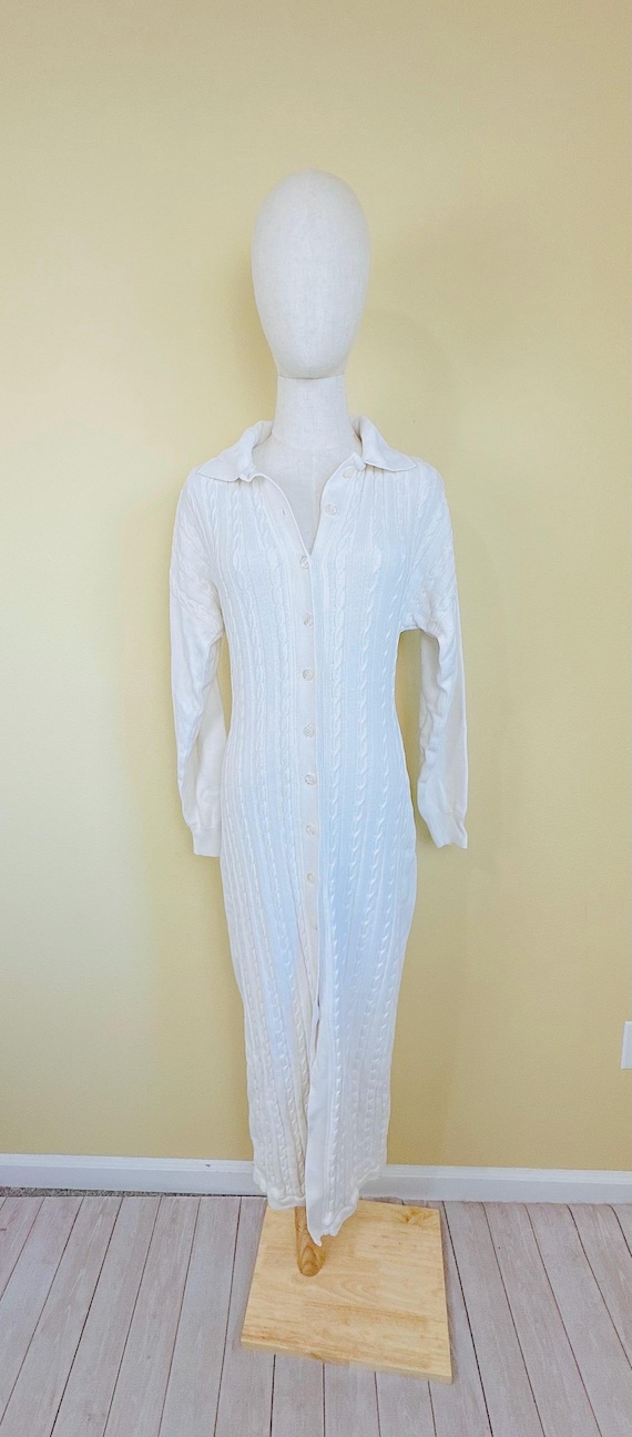 1990s Vintage Karen Alexander Cream Cotton Maxi Dress… - Gem