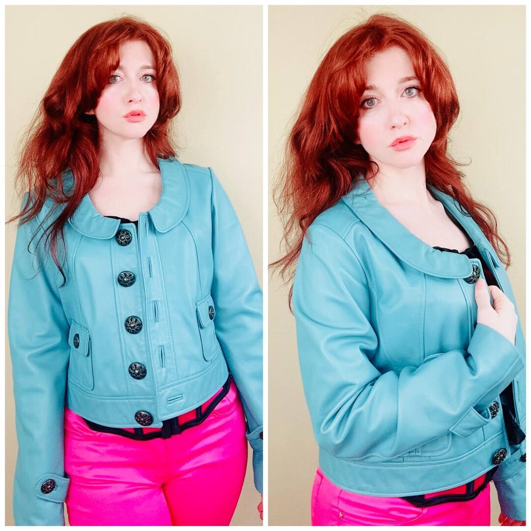 Y2K Vintage Wilson's Leather Baby Blue Twee Jacket / Peter Apan Collar ...