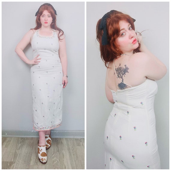 1990s Vintage Kenar Linen and Rayon Cream Dress / 90s Floral - Etsy