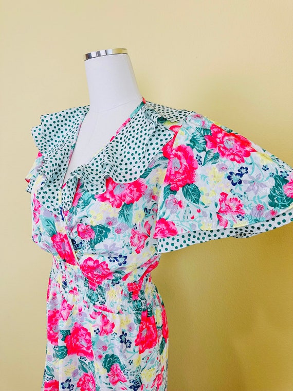 1980s Vintage Susan Tudor Pink Floral Dress / 80s Pol… - Gem