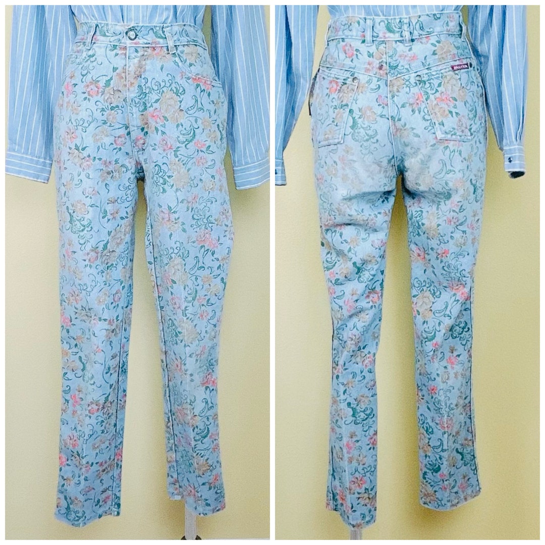 1980s Vintage Braxton Stretch High Waisted Jeans / 80s Floral Print ...