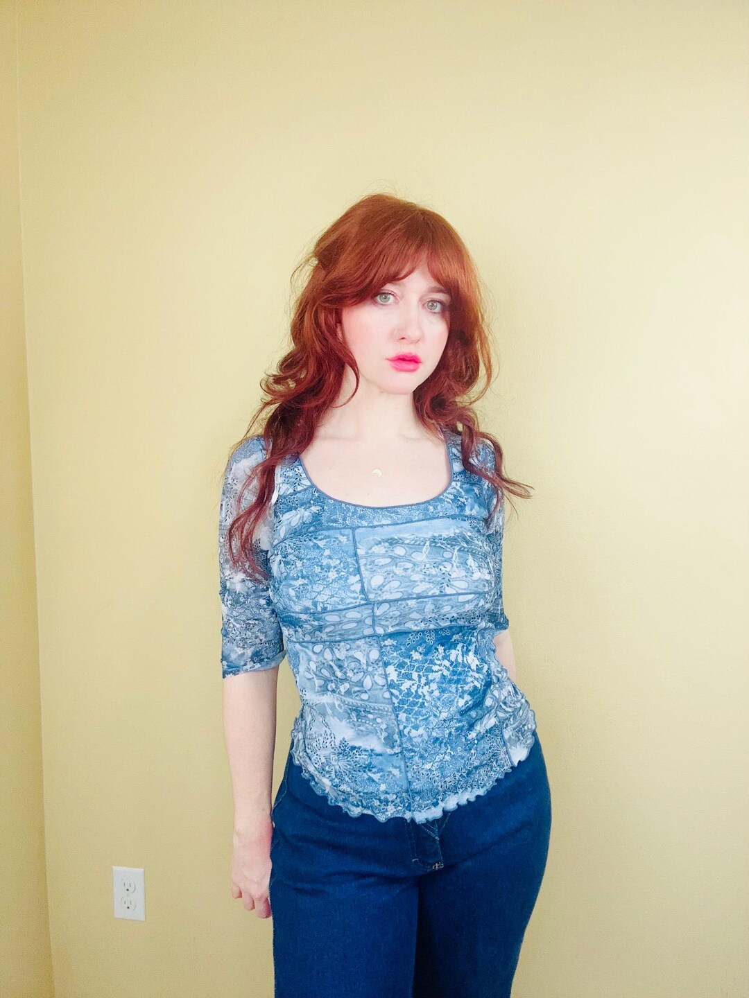 Y2K Moa Moa Gauze Mesh Blue Patchwork Design Knit Top / Medium - Etsy