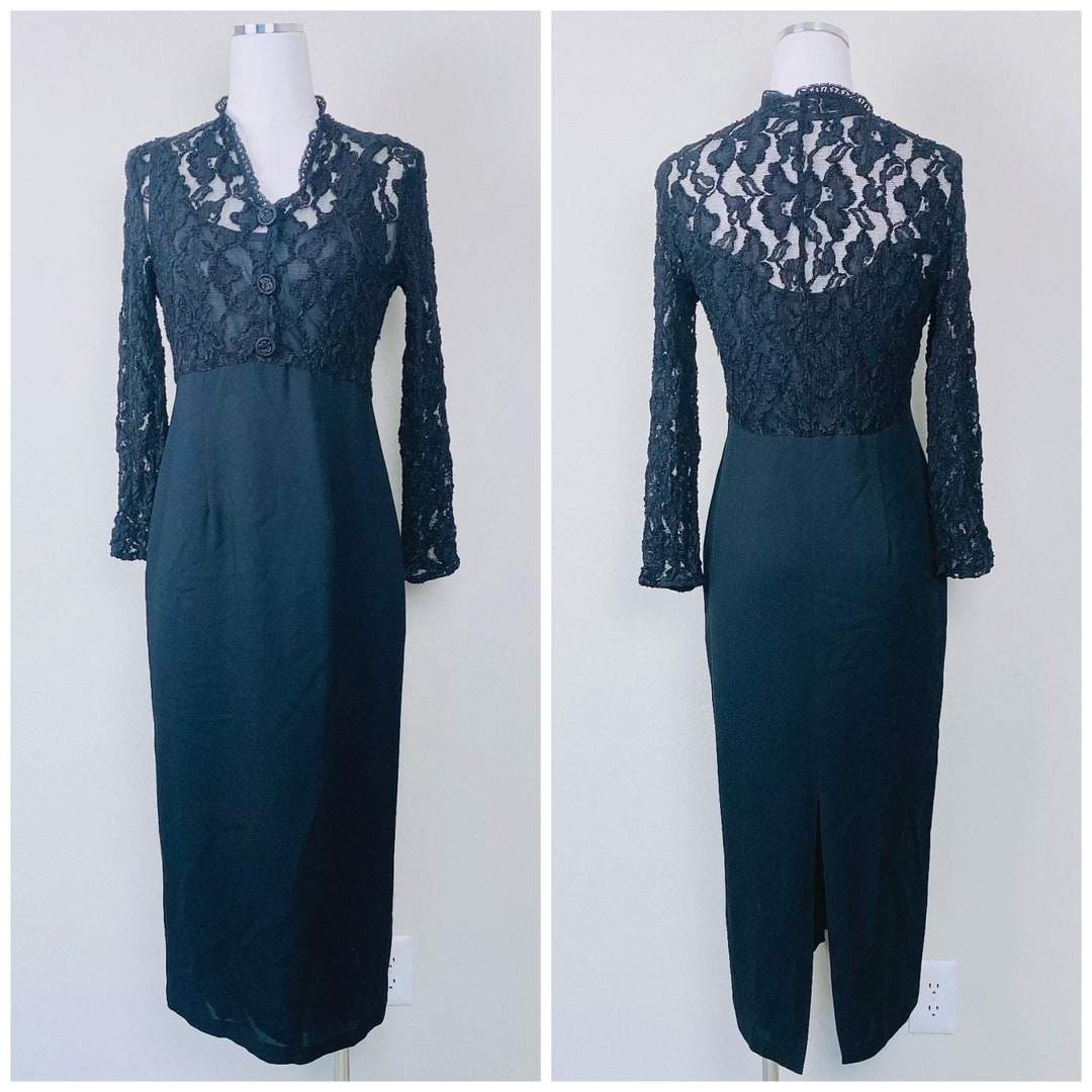 1990s Vintage Carole Little Vampy Lace Top Dress / 90s / Nineties ...