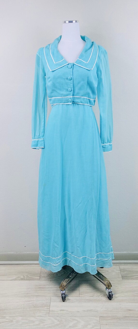 1970s Vintage Miss Elliette Baby Blue Cotton Dress Se… - Gem